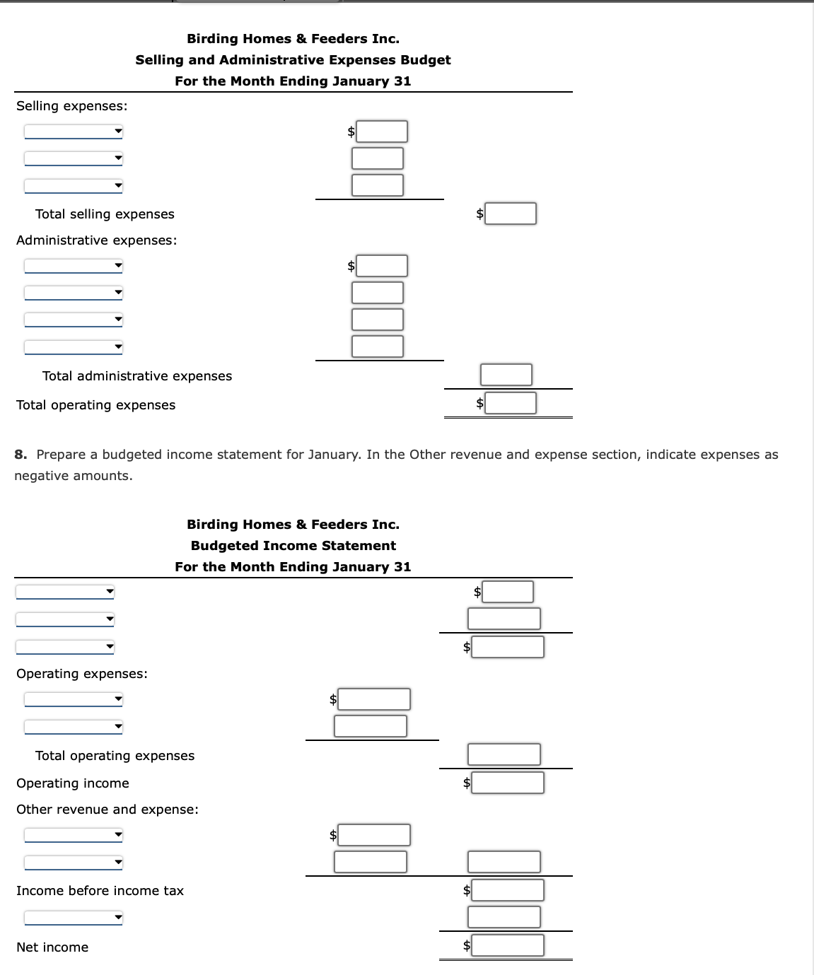 Budgeted income statement and supporting budgetsThe | Chegg.com
