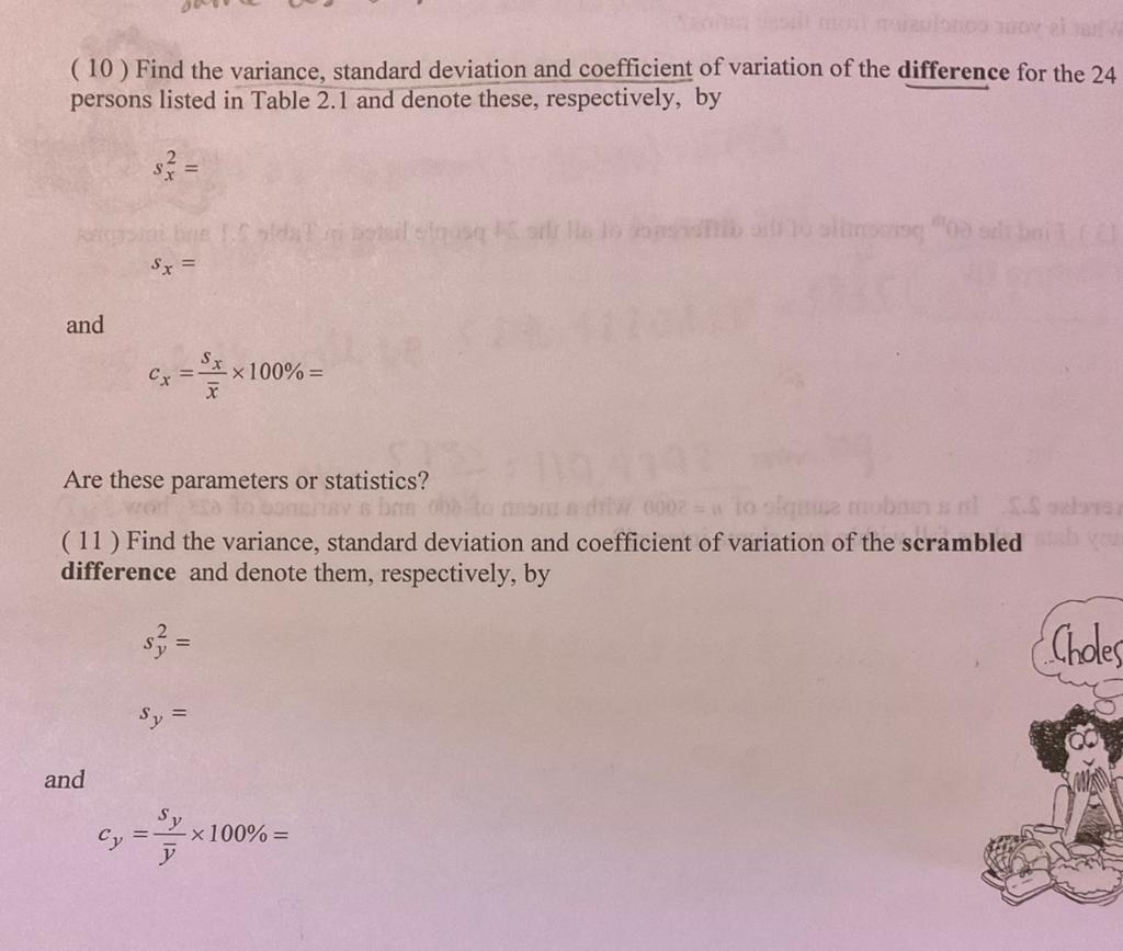 ( 10 ) Find the variance, standard deviation and | Chegg.com