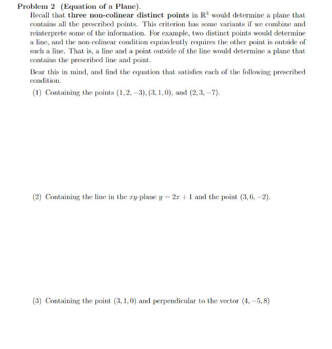 Solved Problem 2 (Equation of a Plane).Recall that three | Chegg.com