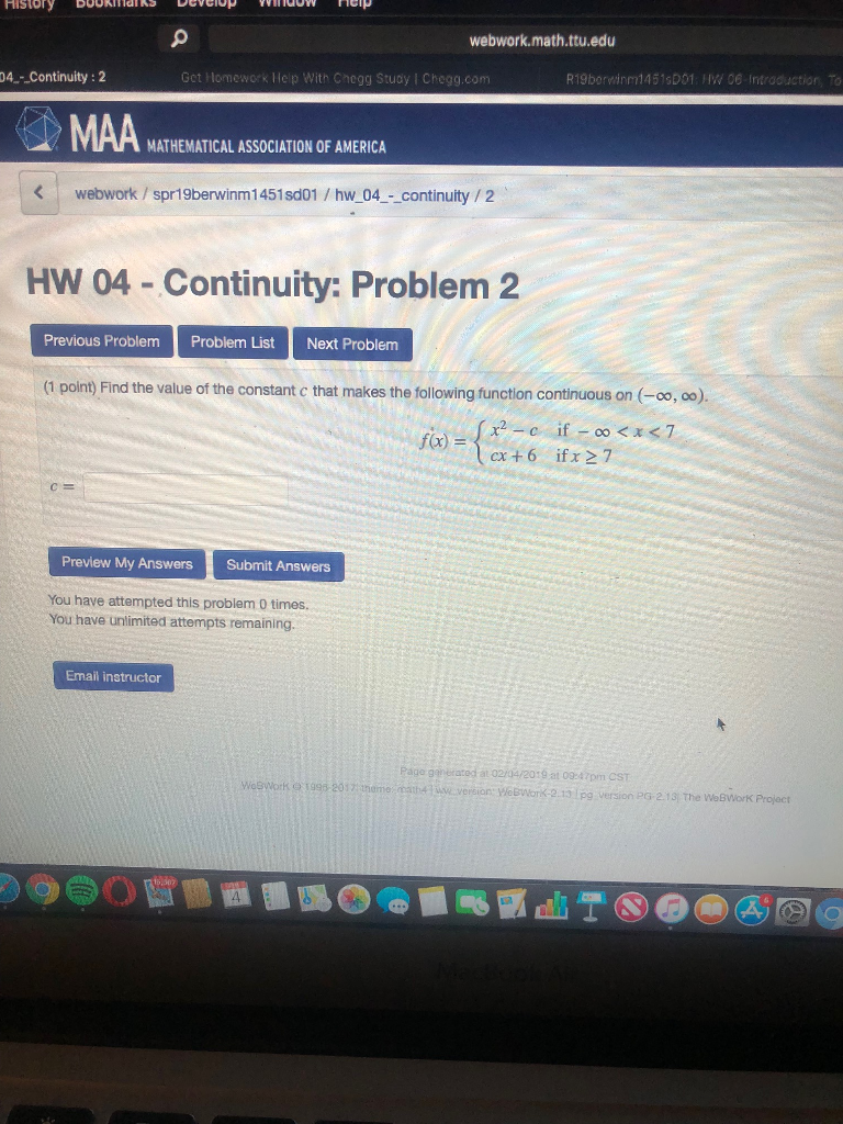 Solved webwork.math.ttu.edu 04- Continuity : 2 Get Homework | Chegg.com