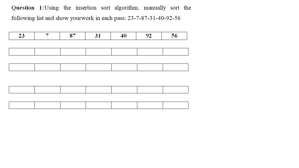 Solved Question 1using The Insertion Sort Algorithm 8344