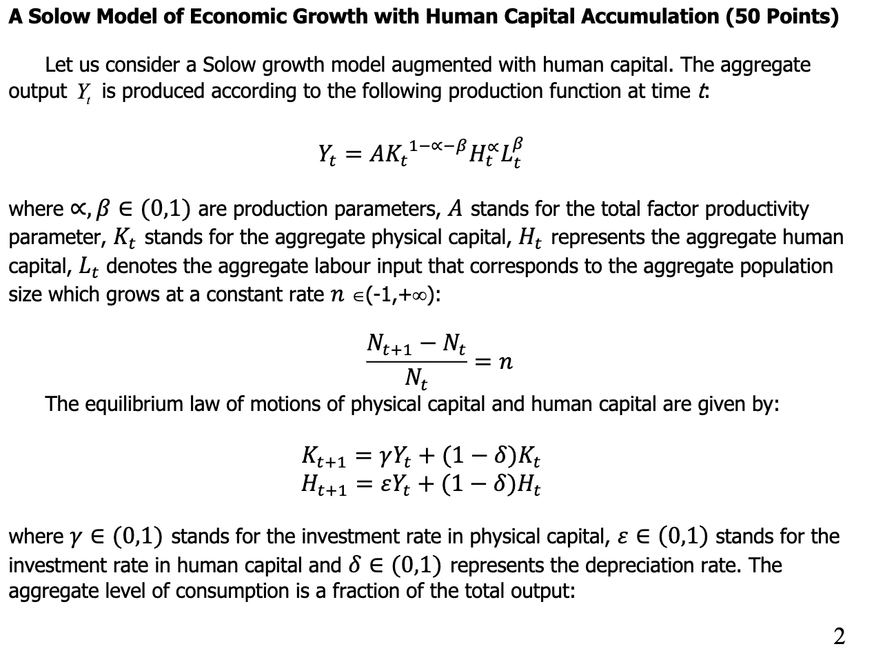 A Solow Model of Economic Growth with Human Capital | Chegg.com