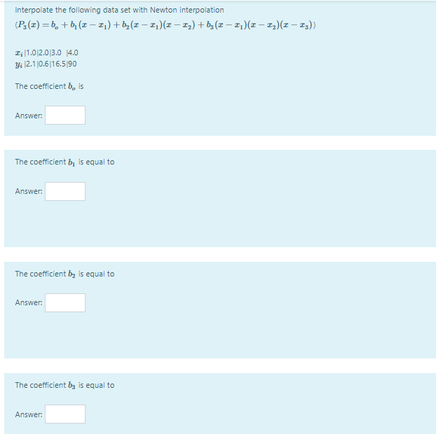 Solved Interpolate the following data set with Newton | Chegg.com