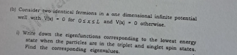 Solved (b) ﻿Consider two identical fermions in a one | Chegg.com