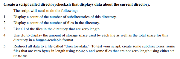 Solved Create a script called directorycheck.sh that | Chegg.com