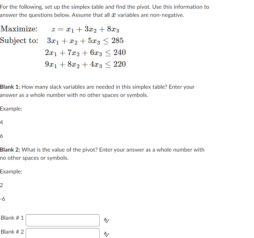 Solved For the following, set up the simplex table and find | Chegg.com