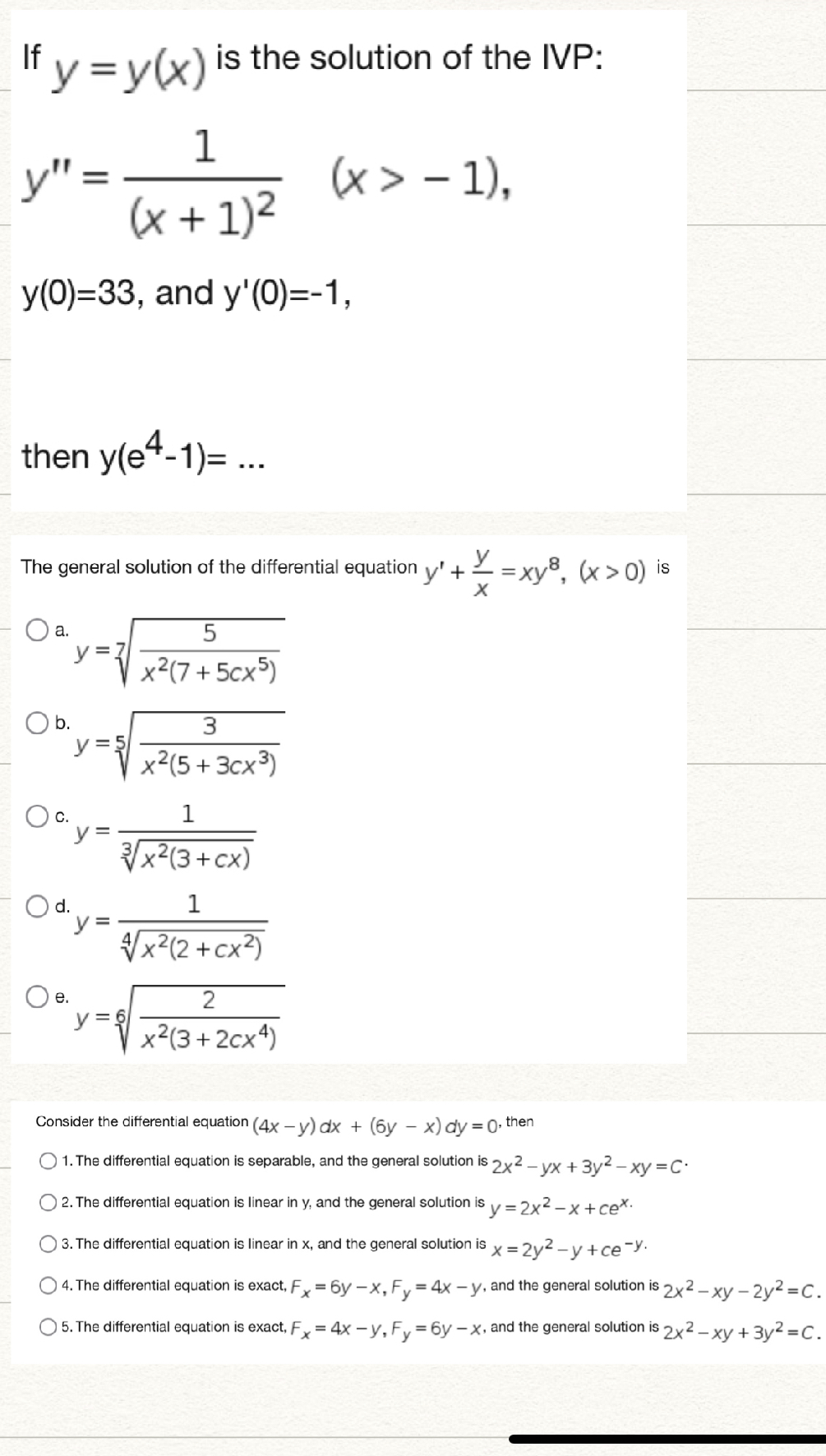 Solved If y=y(x) is the solution of the IVP: | Chegg.com