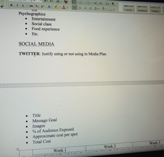 Marketing 420 Advertising Media Flight Plan | Chegg.com