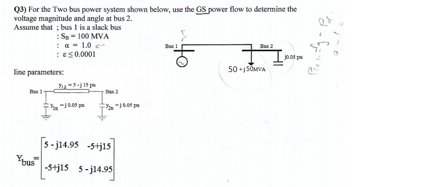 Solved Q3) For the Two bus power system shown below, use the | Chegg.com