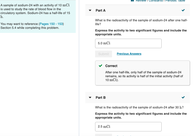 Solved MI Review | Constants Part A sample of sodium-24 with | Chegg.com