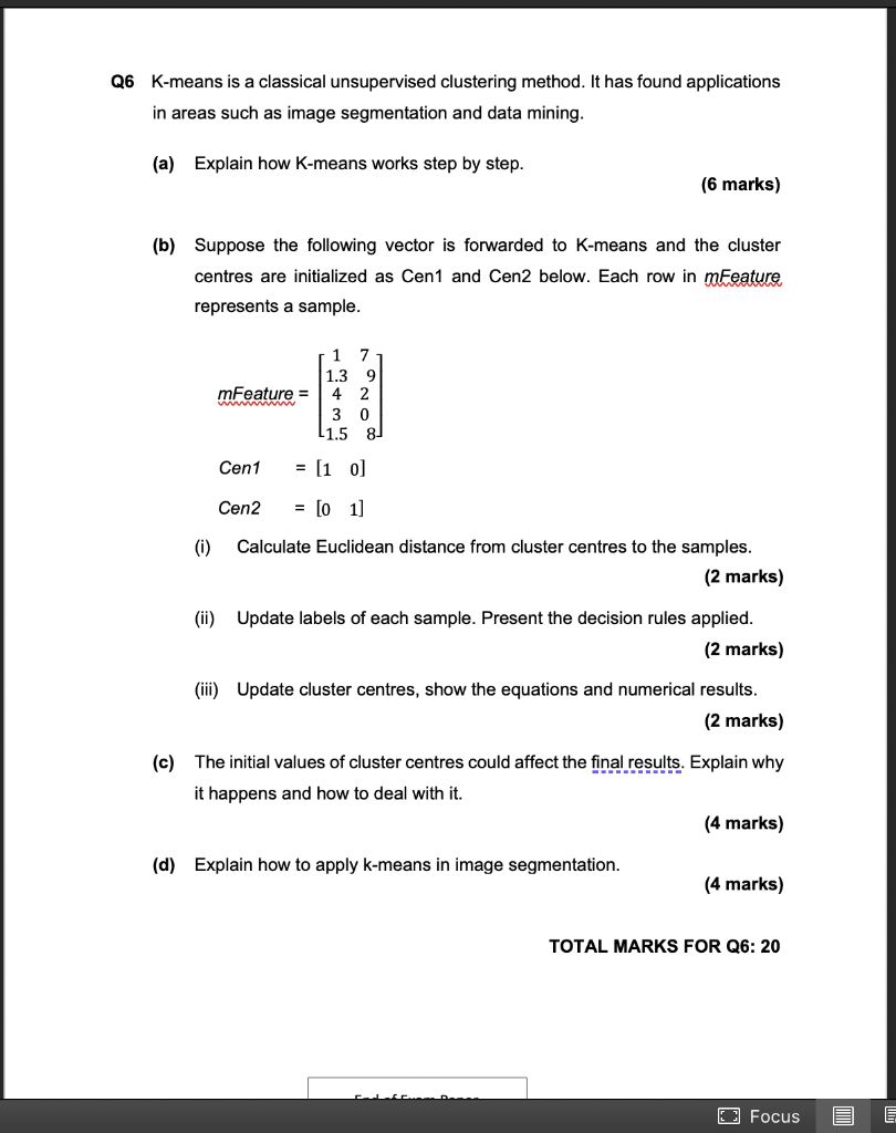 Solved Q6 K-means is a classical unsupervised clustering | Chegg.com