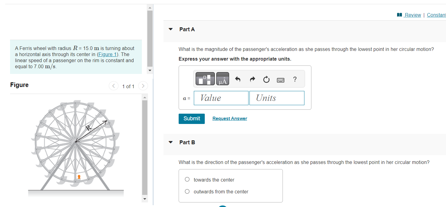 Solved A Ferris wheel with radius R=15.0 m is turning about | Chegg.com