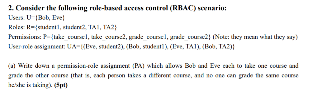 2. Consider the following role-based access control | Chegg.com