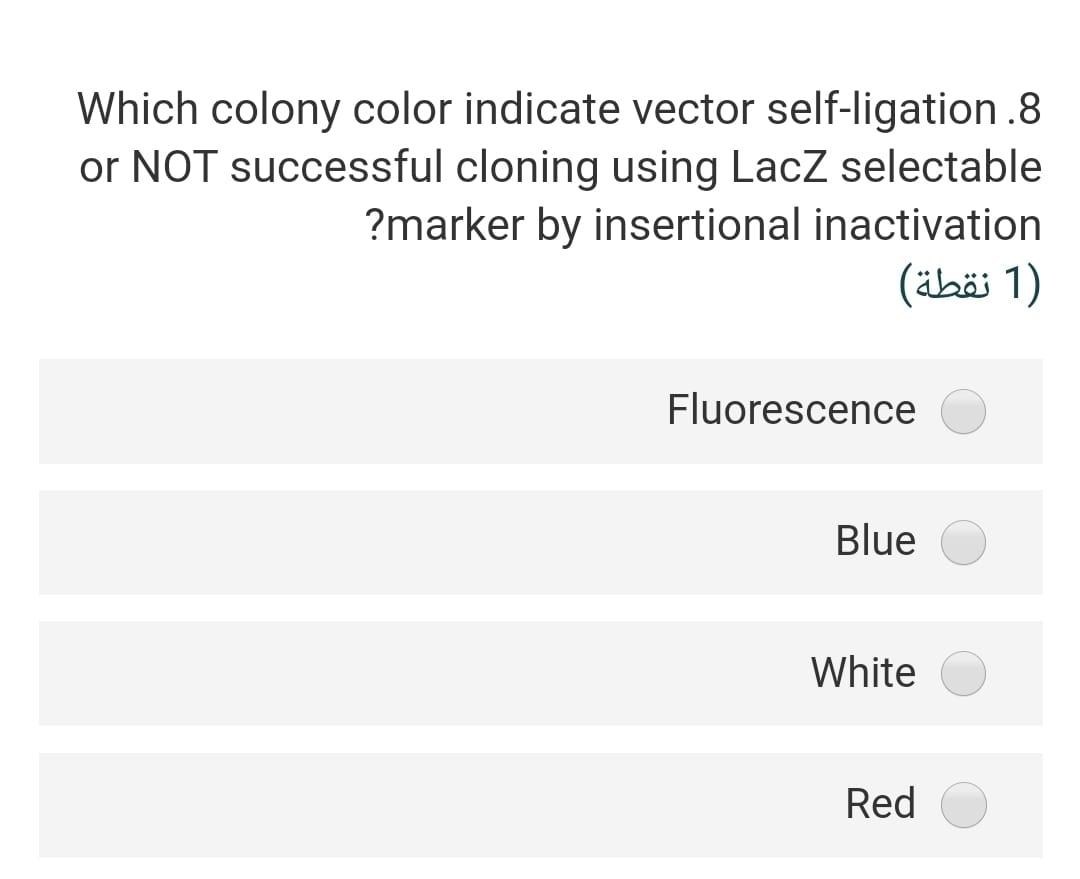 Solved Which colony color indicate vector self-ligation .8 | Chegg.com