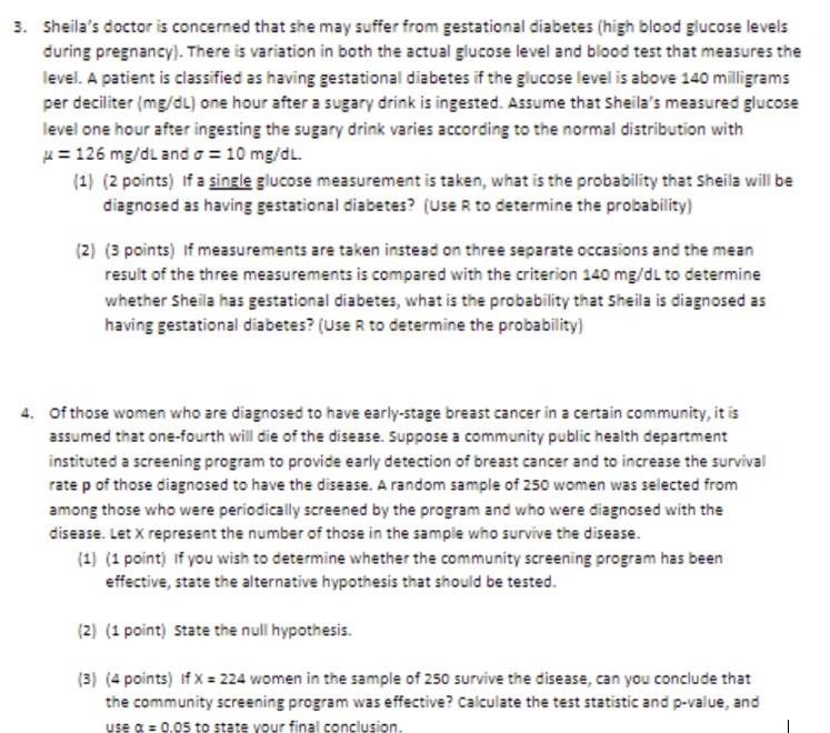 Solved 3. ﻿Sheila's doctor is concerned that she may suffer | Chegg.com