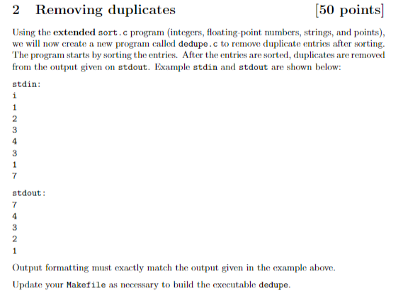 Solved 2 Removing duplicates [50 points ] Using the extended | Chegg.com