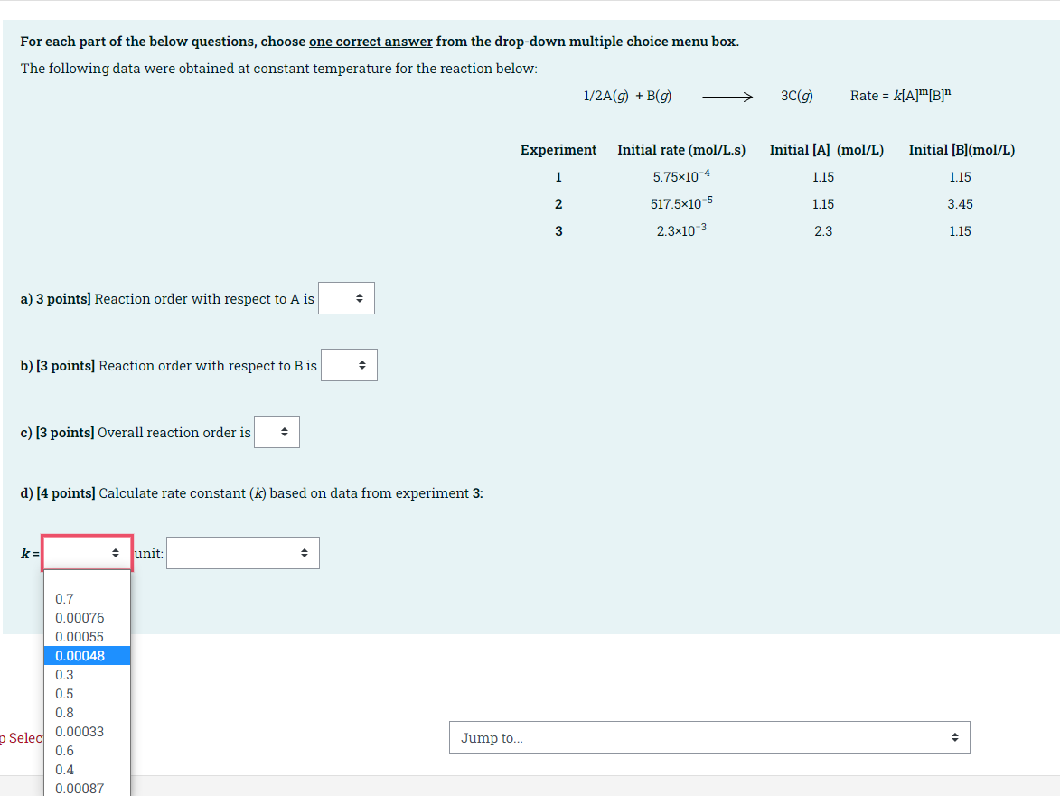 Solved For each part of the below questions, choose one | Chegg.com