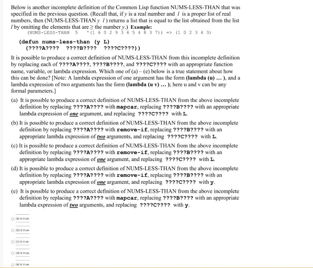 Solved 5 Below is another incomplete definition of the | Chegg.com