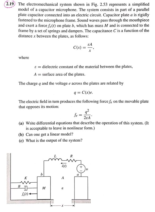 Solved 2.19 ﻿the electromechanical system shown in ﻿fig. | Chegg.com