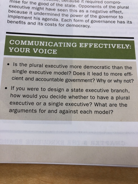 Solved is the plural executive more democratic than the | Chegg.com