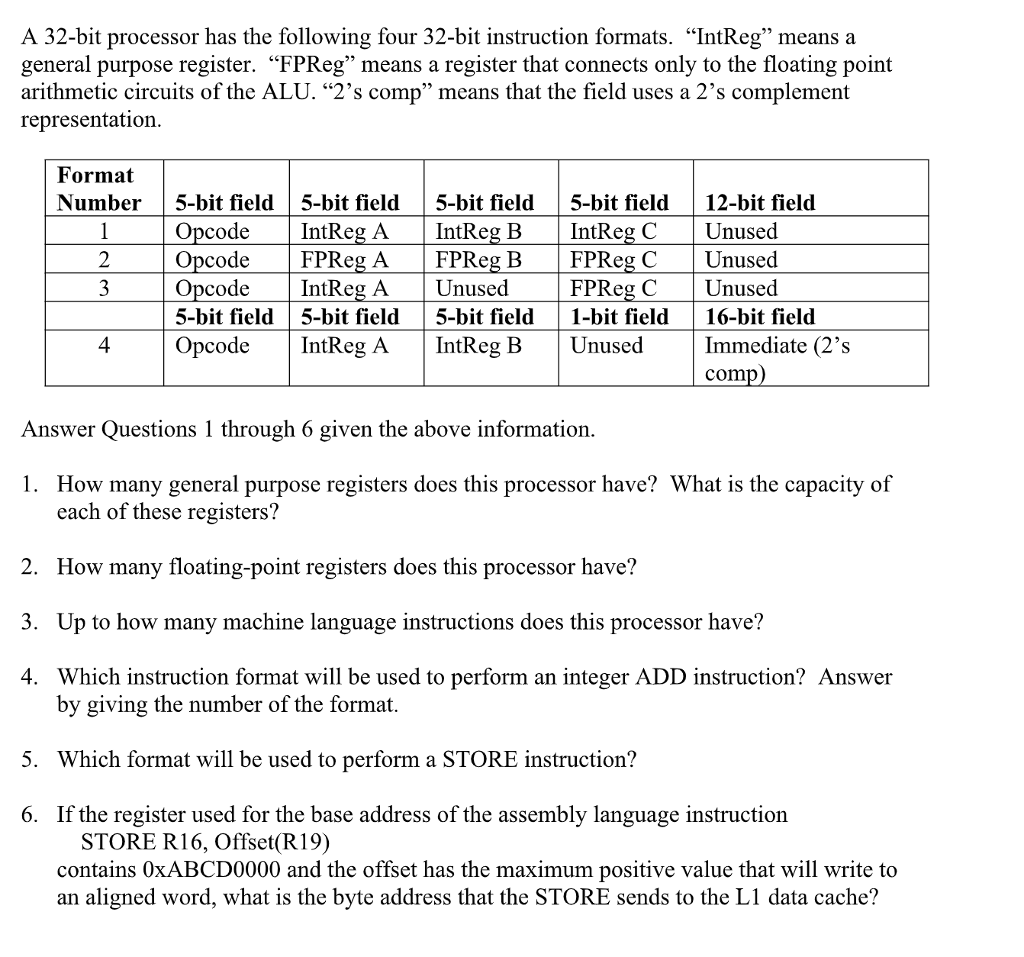 A 32-bit processor has the following four 32-bit | Chegg.com