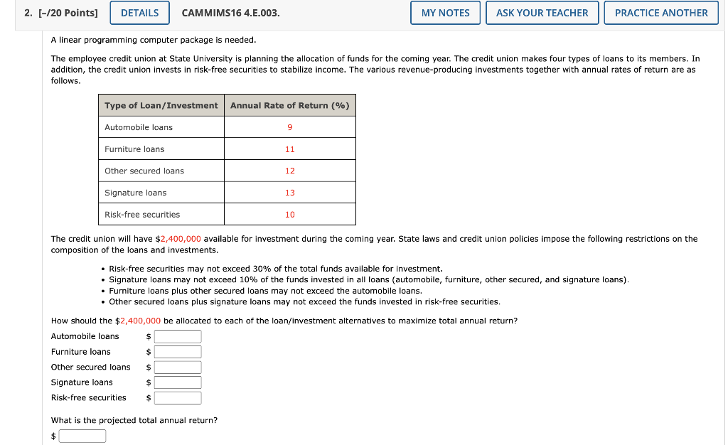 Solved CAMMIMS16 4.E.003. A linear programming computer | Chegg.com