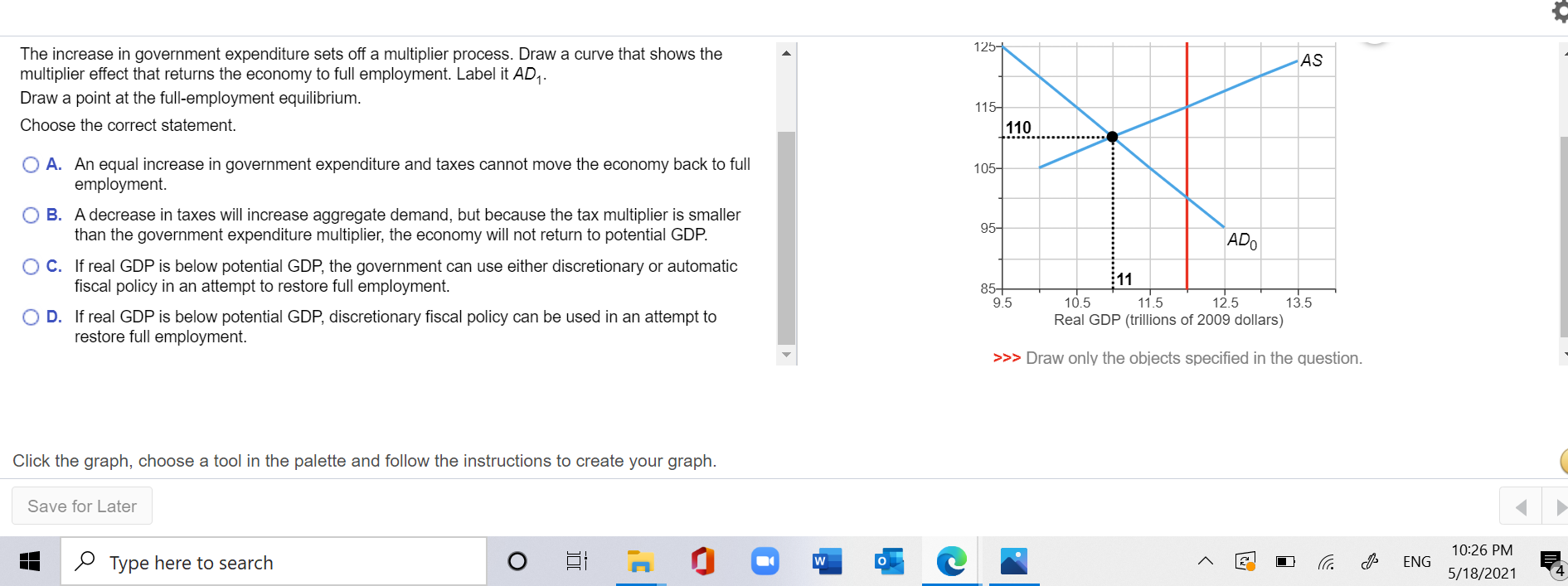 Solved 125- AS 115- 110 The graph shows an economy below | Chegg.com