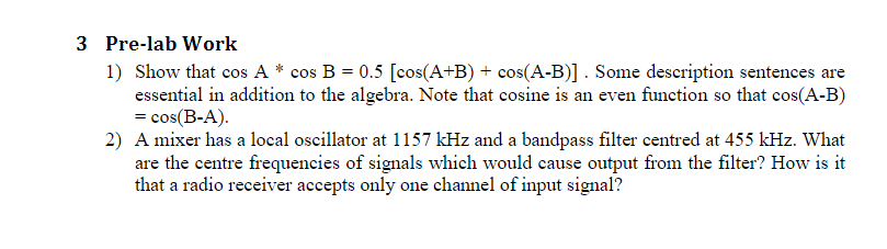Solved Pre-lab Work 1) Show that | Chegg.com