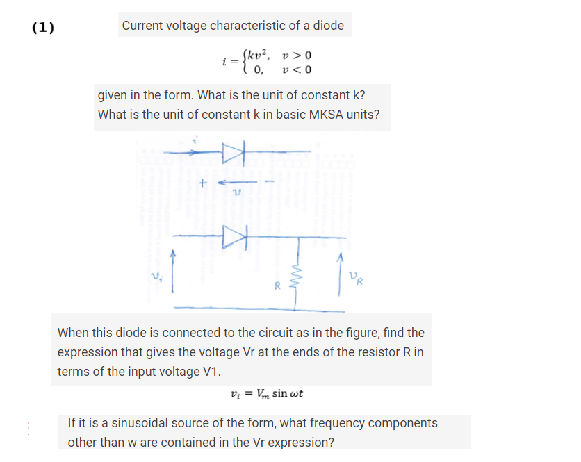 Solved Current voltage characteristic of a diode | Chegg.com