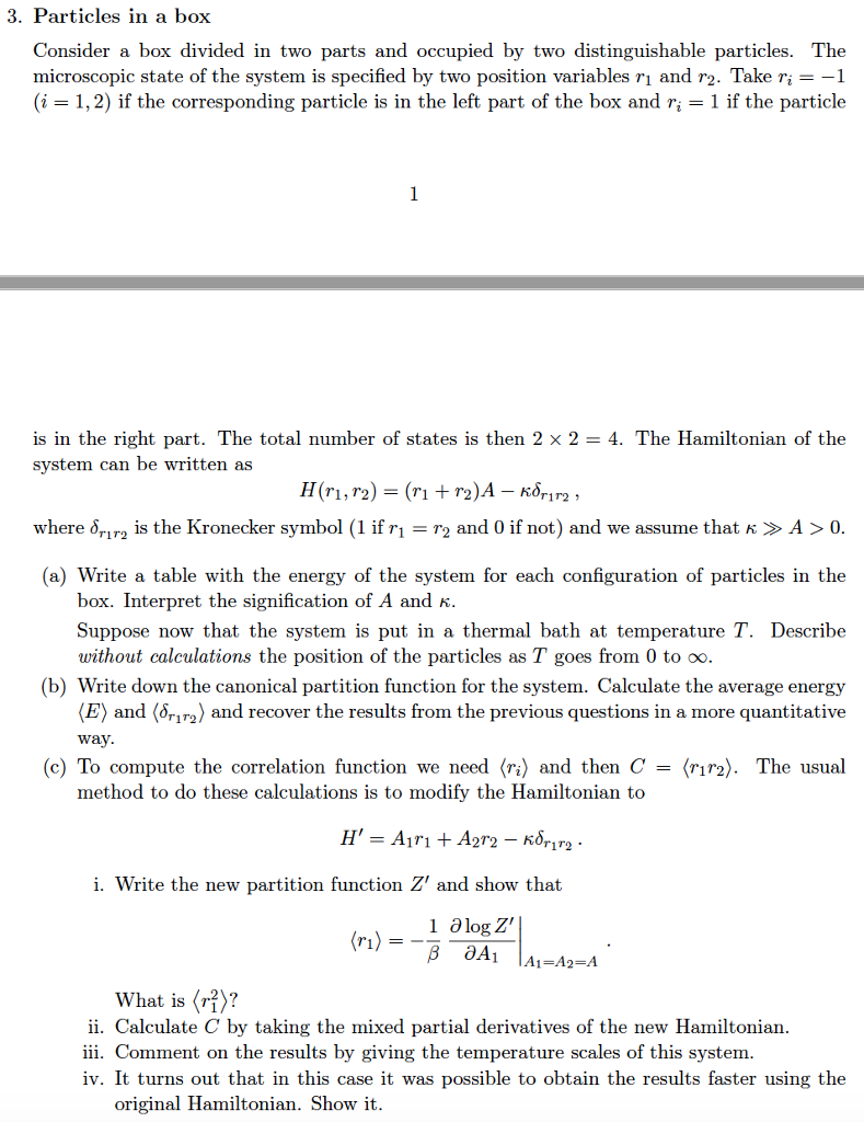 3. Particles in a box Consider a box divided in two | Chegg.com