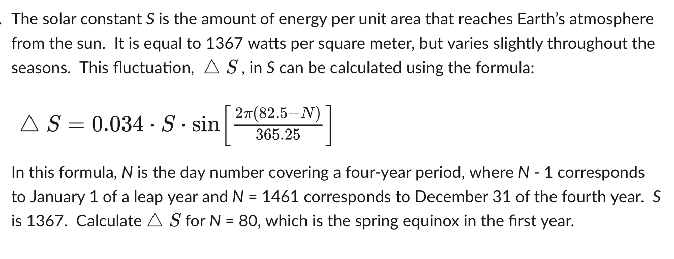 Solved The solar constant S is the amount of energy per unit | Chegg.com
