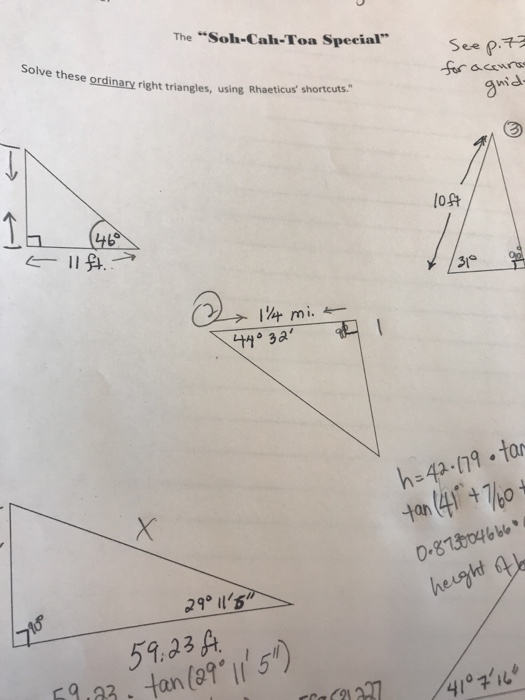 Solved The “Soh-Cah-Toa Special" ordinary right triangles, | Chegg.com