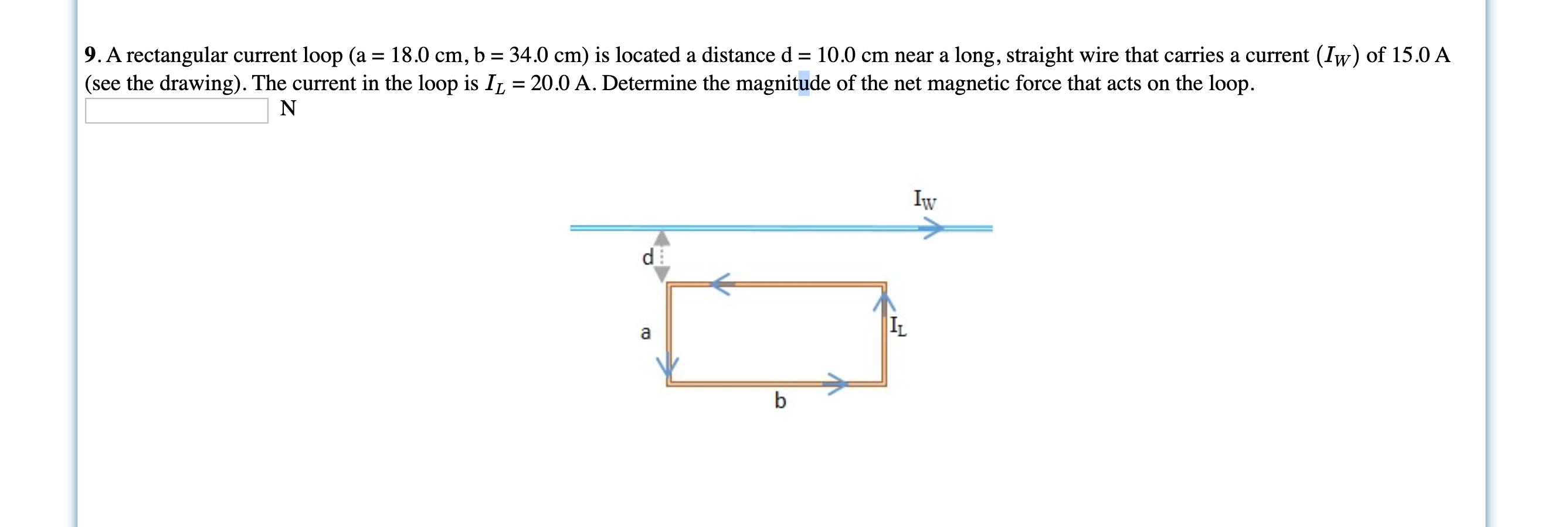 Solved 9. A rectangular current loop (a = 18.0 cm, b = 34.0 | Chegg.com