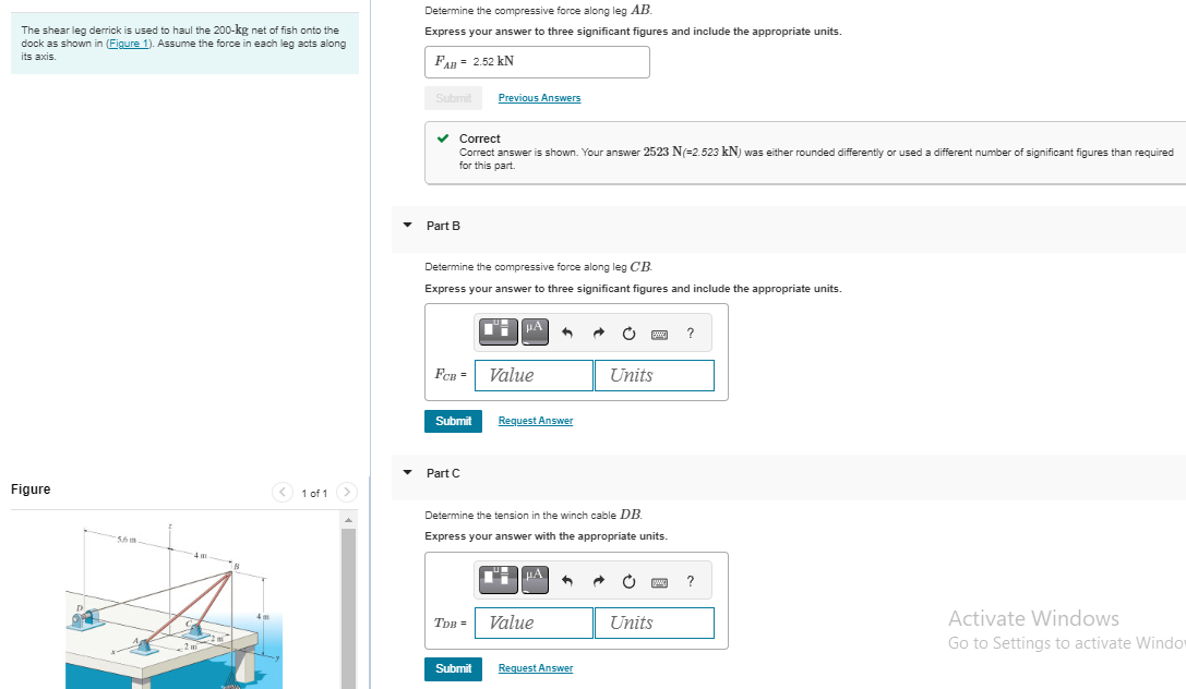 Solved The shear leg derrick is used to haul the 200−kg net | Chegg.com