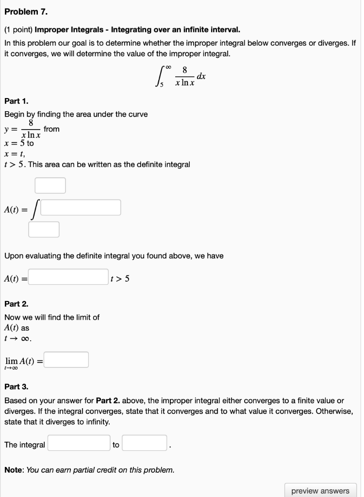 Solved Problem 7. (1 point) Improper Integrals - Integrating | Chegg.com