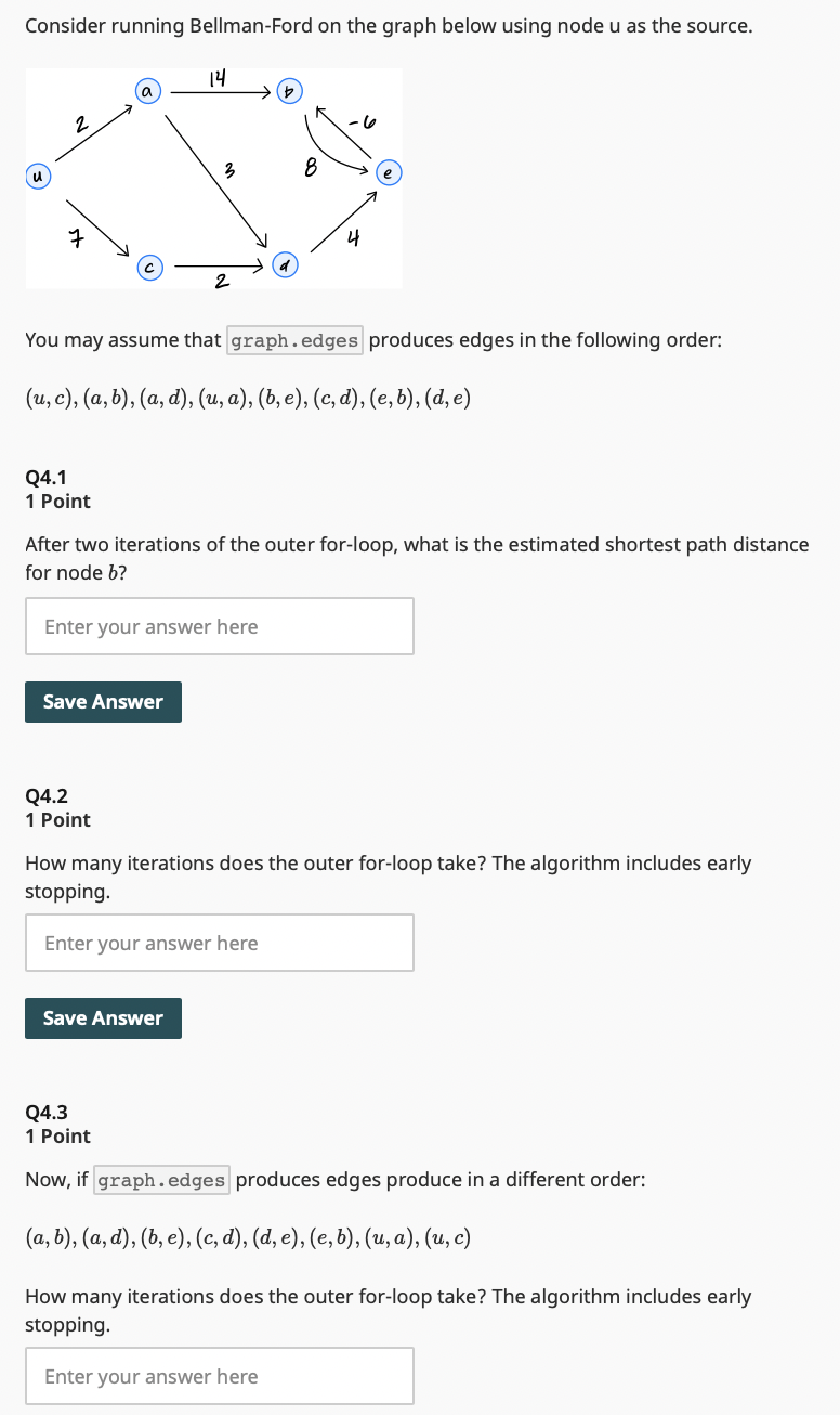 Solved Consider running Bellman-Ford on the graph below | Chegg.com