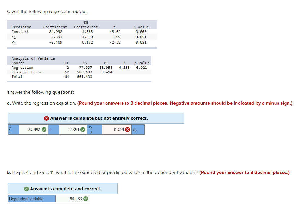 Solved Given the following regression output, answer the | Chegg.com