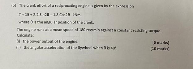 Solved (b) The crank effort of a reciprocating engine is | Chegg.com