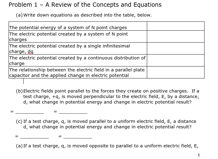 Solved Problem 1 - A Review of the Concepts and Equations | Chegg.com