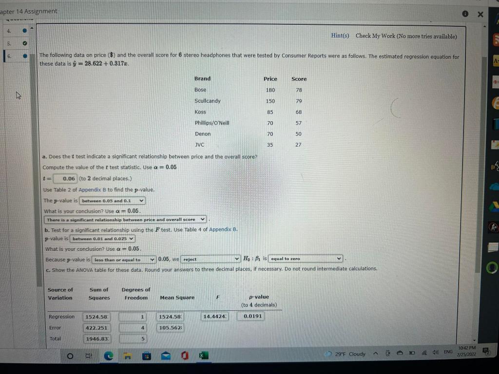 Solved apter 14 Assignment Х 4. Hint(s) Check My Work (No | Chegg.com