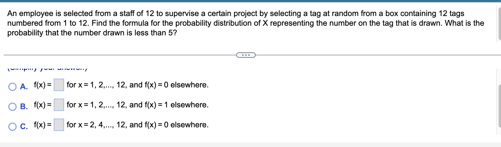 Solved An employee is selected from a staff of 12 to | Chegg.com