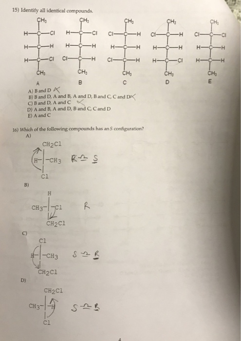 Solved 15) Identify all identical compounds. CI H CH, CH CH | Chegg.com