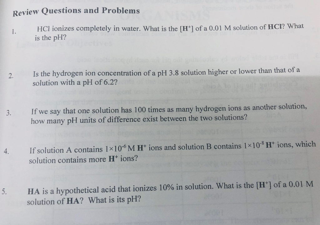 Solved Review Questions and Problems HCL ionizes completely | Chegg.com