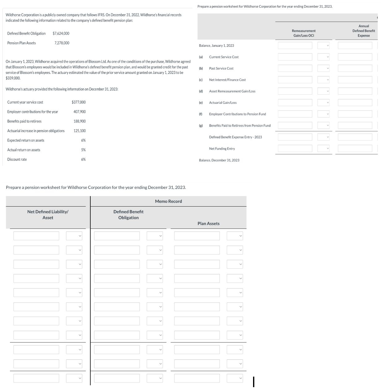 Solved by an EXPERT Prepare a pension worksheet for Wildhorse ...