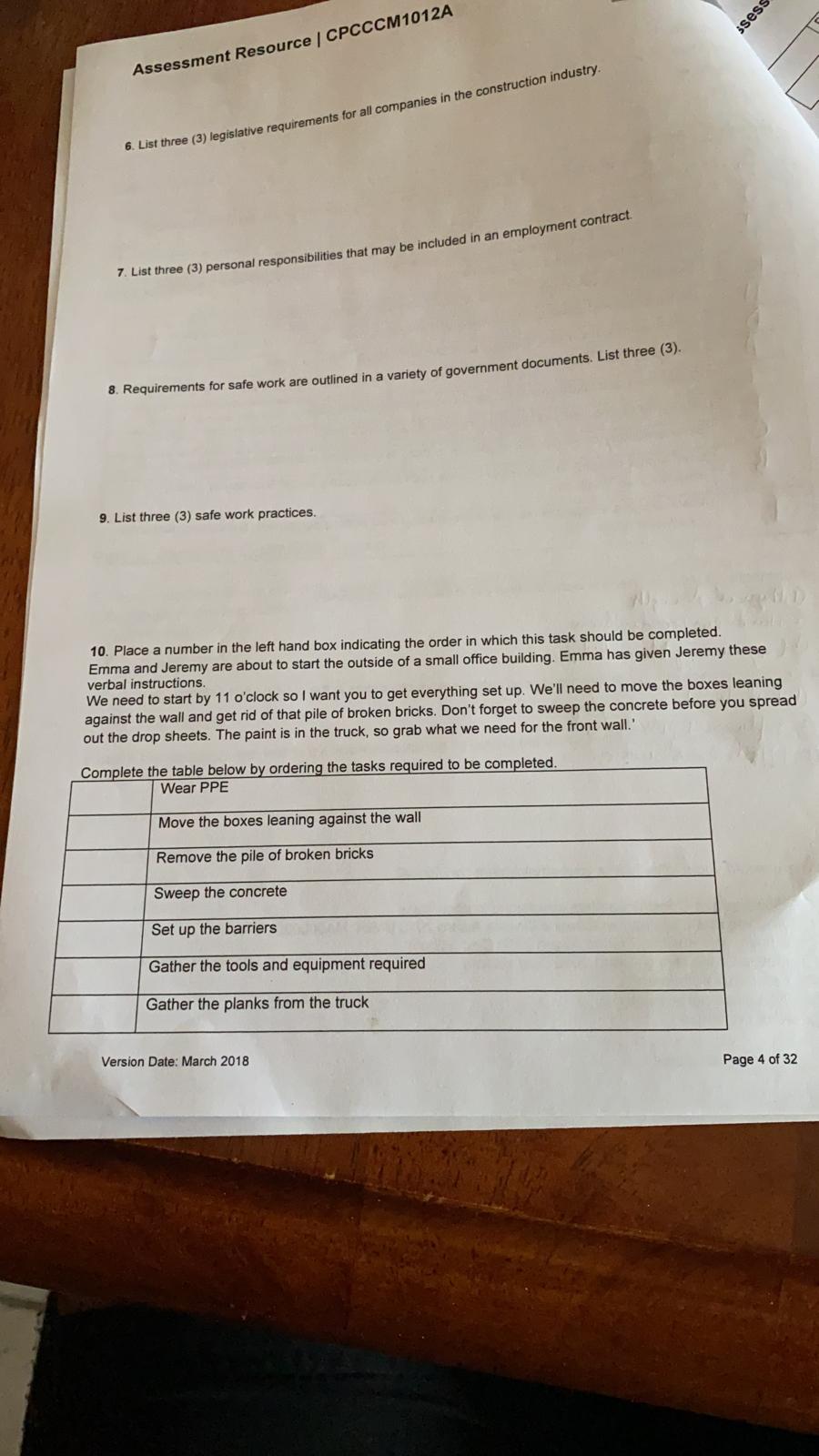 Solved Prepare the area COLLEGE LTD Commence Work | Chegg.com