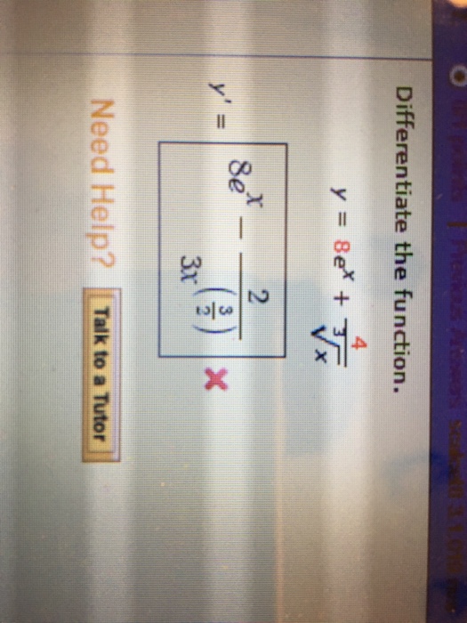 Solved Differentiate the function. y = 8e^x + 4/3 squareroot | Chegg.com