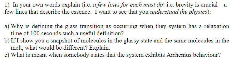 Solved 1) In your own words explain (i.e. a few lines for | Chegg.com