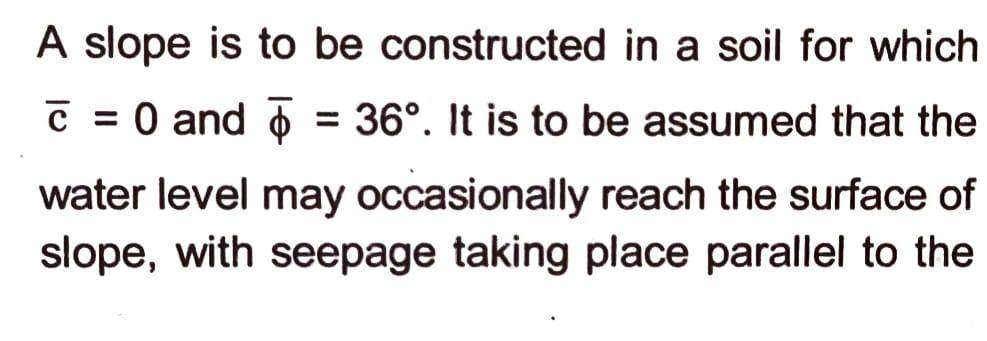 Solved A slope is to be constructed in a soil for which c = | Chegg.com