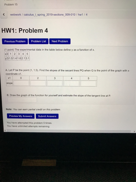 Solved Problem 15 webwork/calculus i spring 2019-sections | Chegg.com