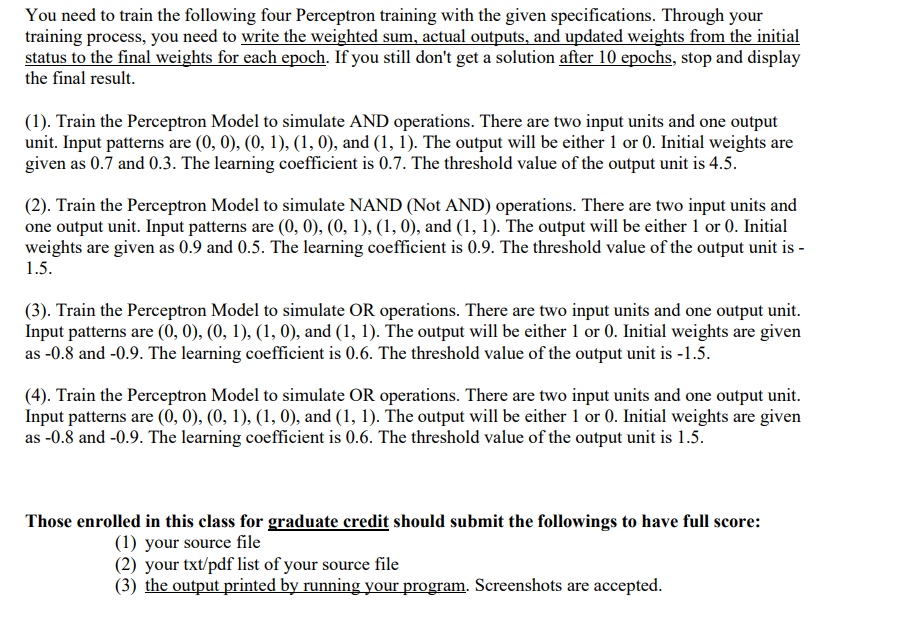 You need to train the following four Perceptron | Chegg.com